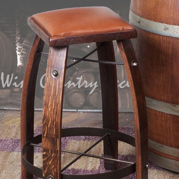 Wine Barrel Bar Stools Leather Tops | Wine Country Accents